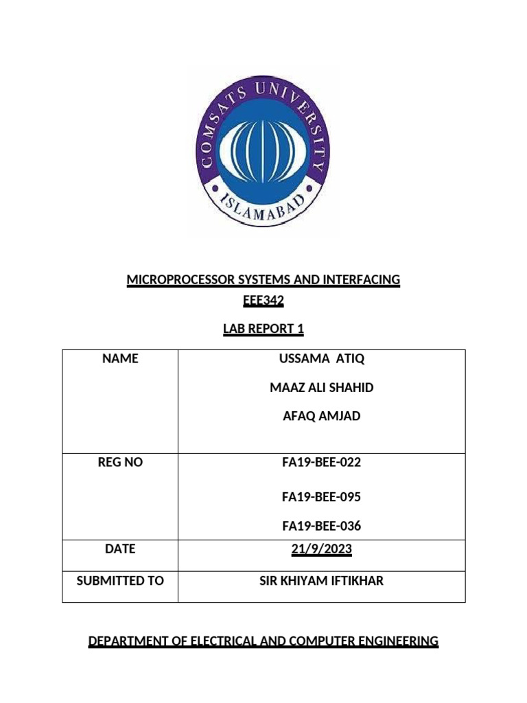 MP Lab 1 Fa19-Bee-95-36-22 2 | PDF | Software Engineering | Computer Hardware