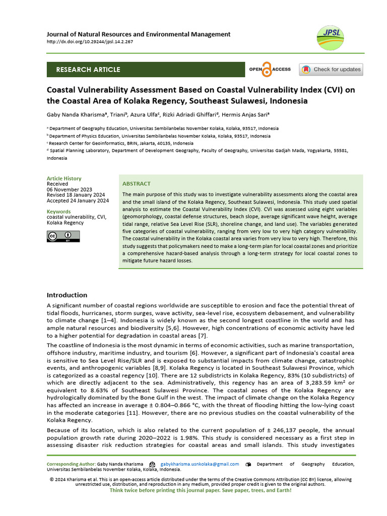 Coastal Vulnerability Assessment Based On Coastal Vulnerability Index (CVI) On The Coastal Area ...