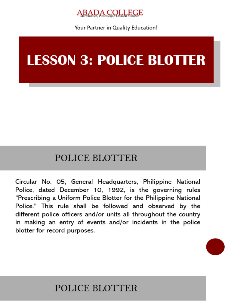 Police Blotter | PDF | Police | Inspector