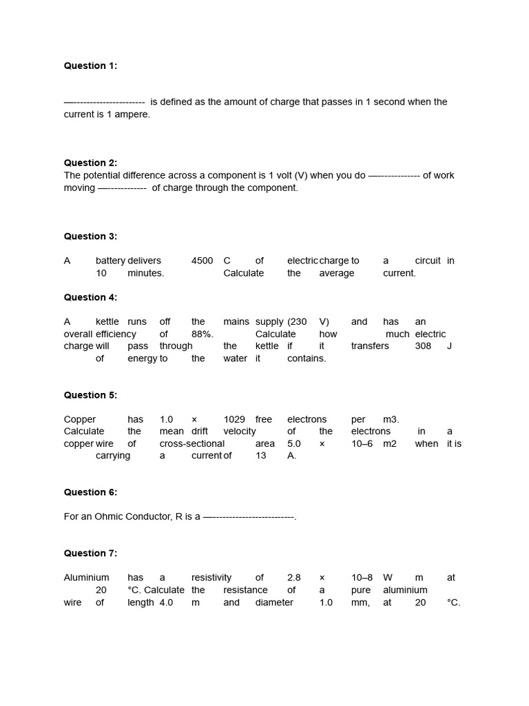 Electric Charge and Current Calculations | PDF
