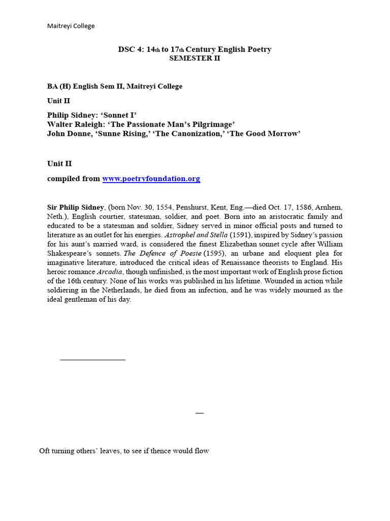 14th-17th Century English Poetry Notes | PDF