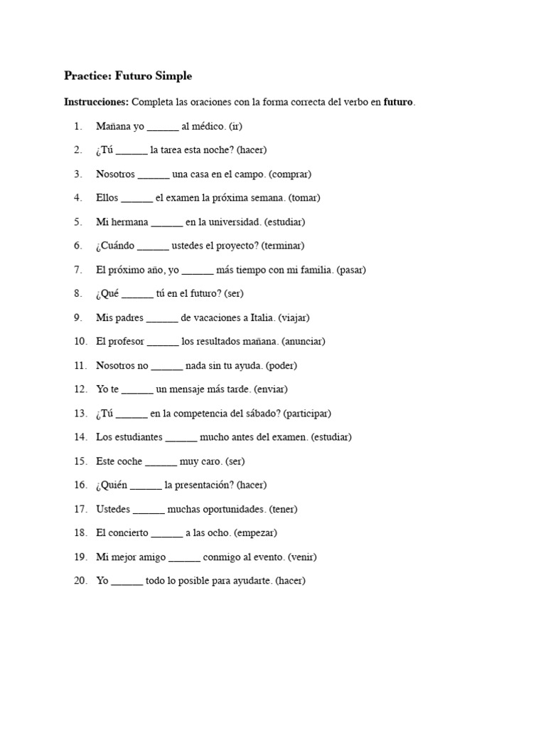 Practice - Futuro Simple | PDF