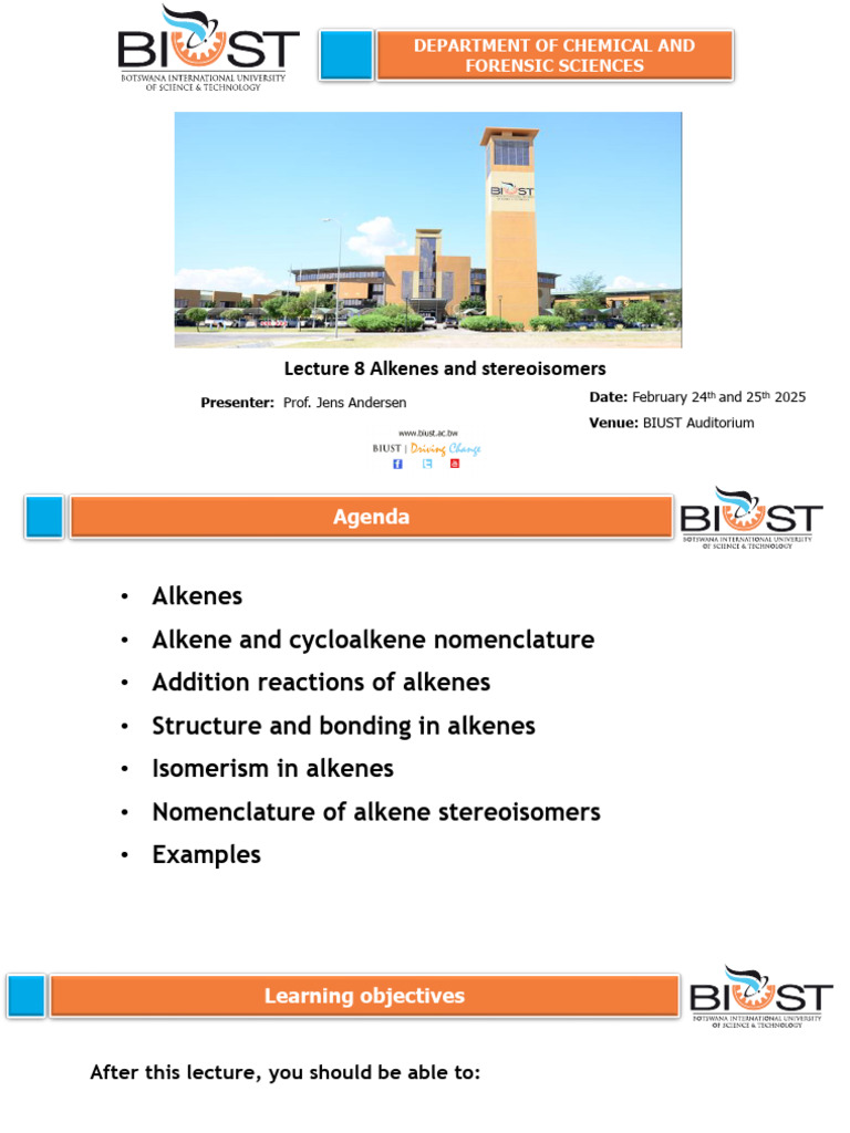 Lecture 8 CHEM 102 Alkenes and Stereoisomers 2025 | PDF | Alkene | Isomer