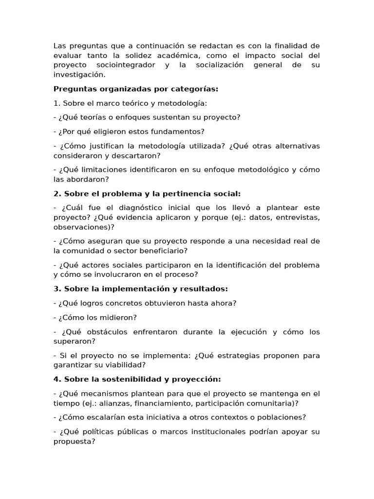 Preguntas para La Defensa Del Proyecto Sociointegrador | PDF | Diseño | Sustentabilidad
