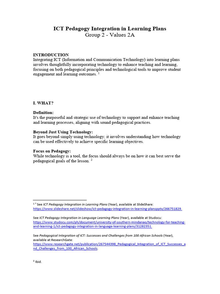 ICT Pedagogy Integration in Learning Plans 1 | PDF | Educational ...