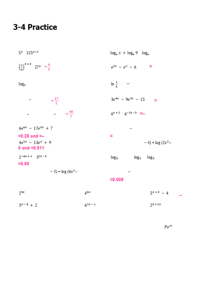 3-4 Pre Calculus Practice-AK | PDF | Logarithm | Interest