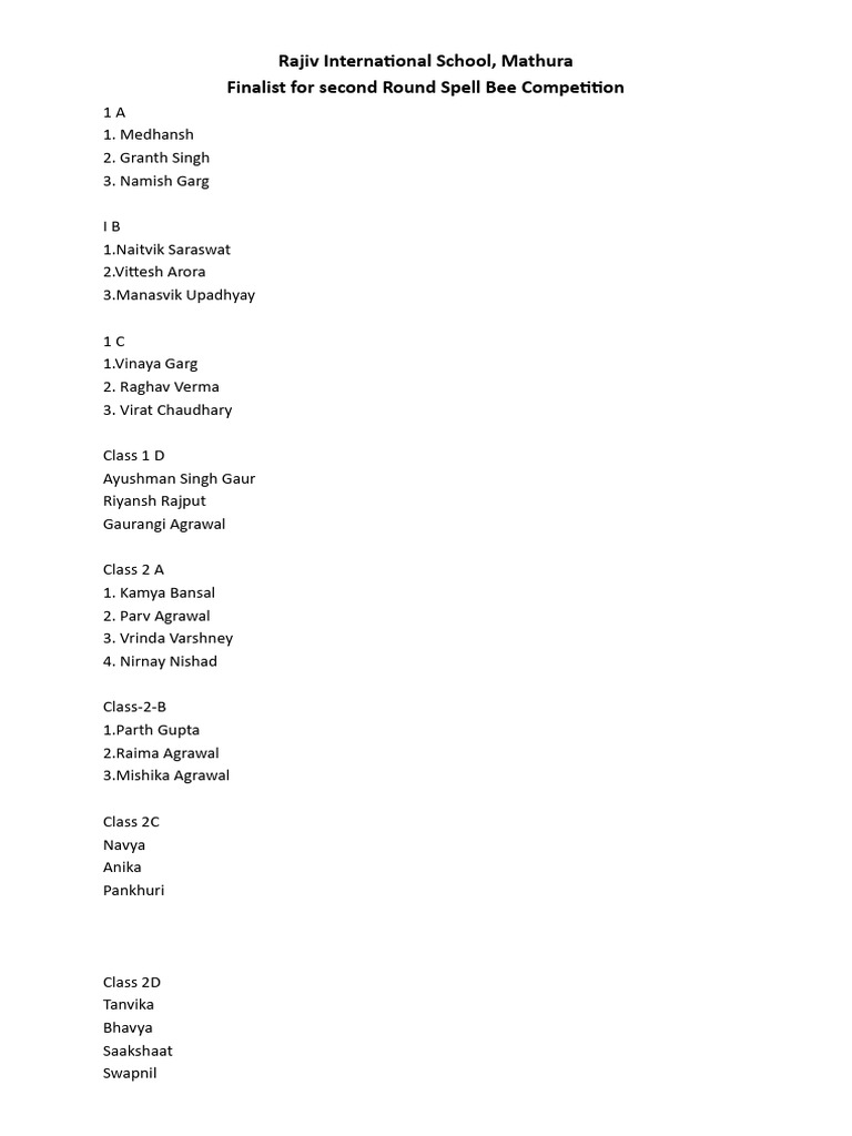 Spell Bee Finalist Round 1 | PDF