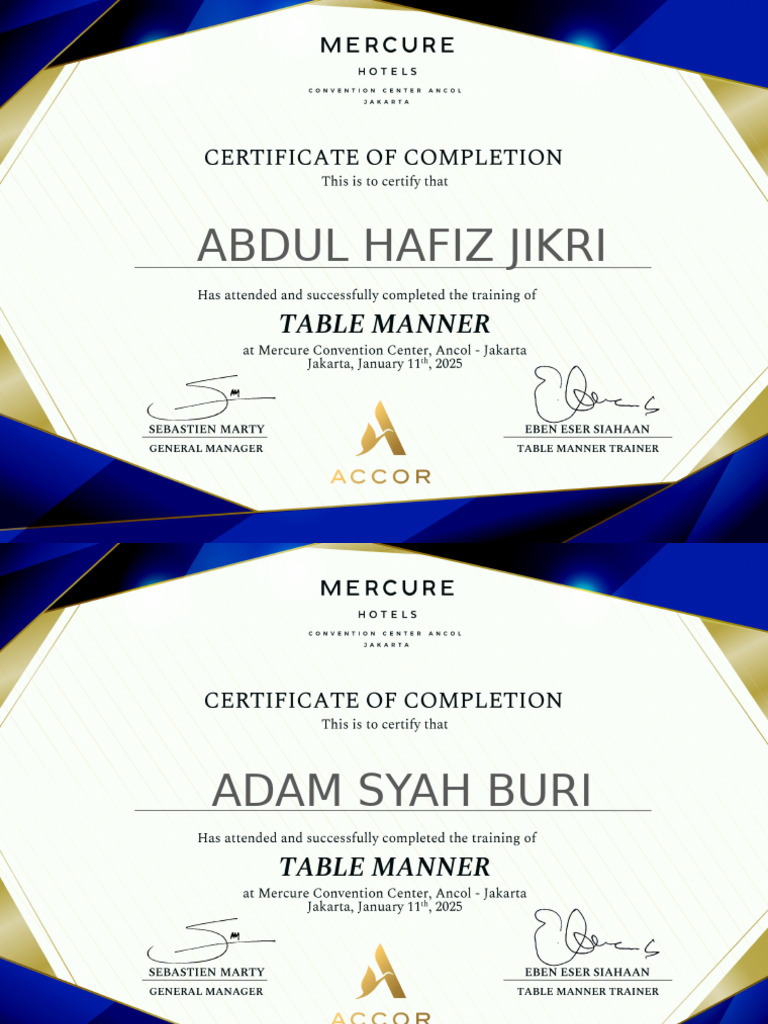Certificate Table Manner 2025 SMKS Nusantara 1, Ciputat[1](1) | PDF