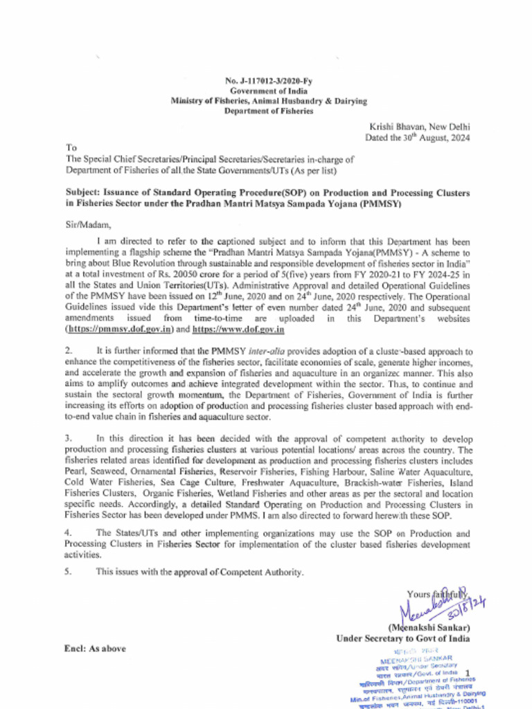 SOP - Production & Processing Clusters in Fisheries Sector | PDF