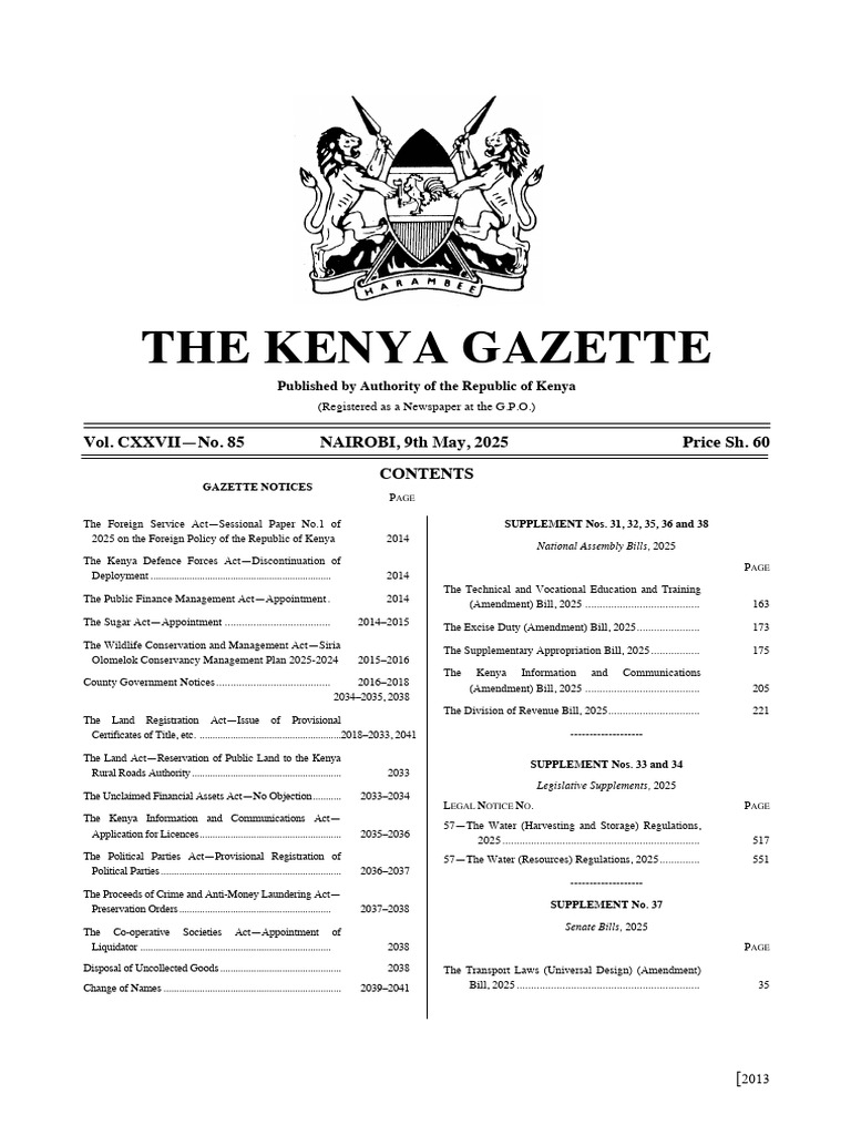 Kenya Gazette - 9th May 2025 | PDF | Kenya | Devolution