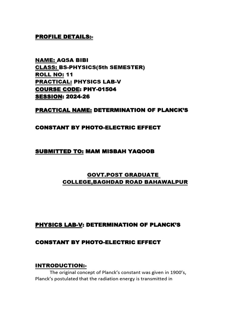 Planck's Constant Report-1 | PDF | Photoelectric Effect ...