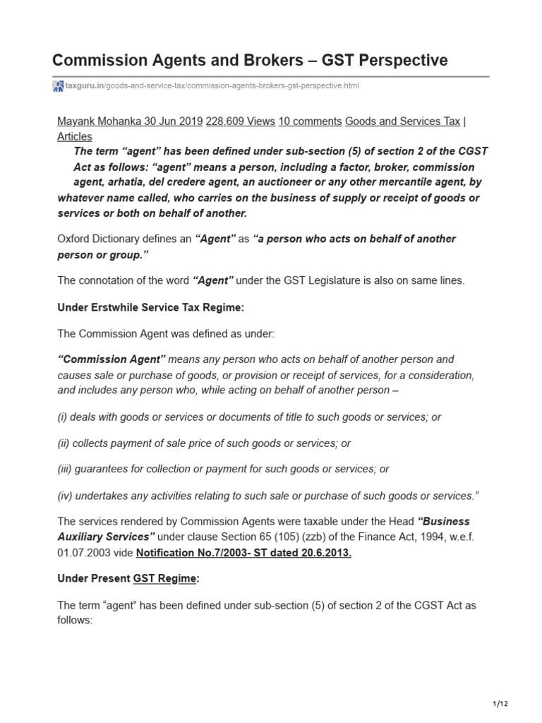 Commission Agents and Brokers GST Perspective | PDF | Auction | Value ...