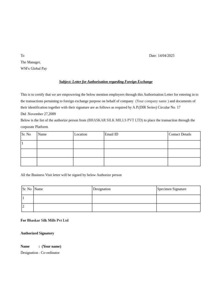 Format of Authorisation Letter_ (2) | PDF