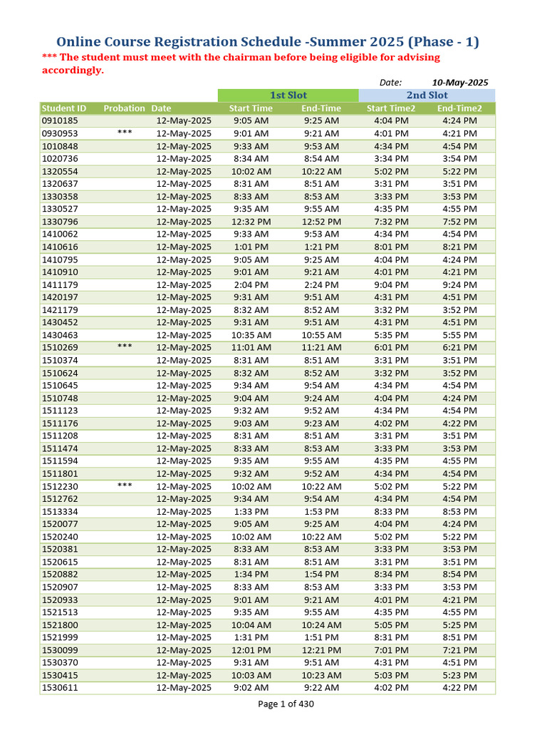 252 Phase-1 AdvisingSchedule 10052025 | PDF | Voting
