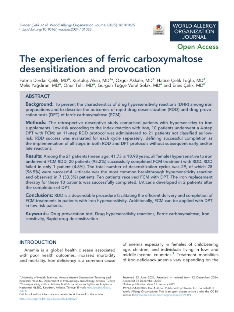 The-experiences-of-ferric-carboxymaltose-desensiti | PDF | Allergy | Anemia
