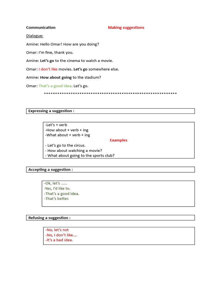 Lesson 2 Making Suggestions | PDF
