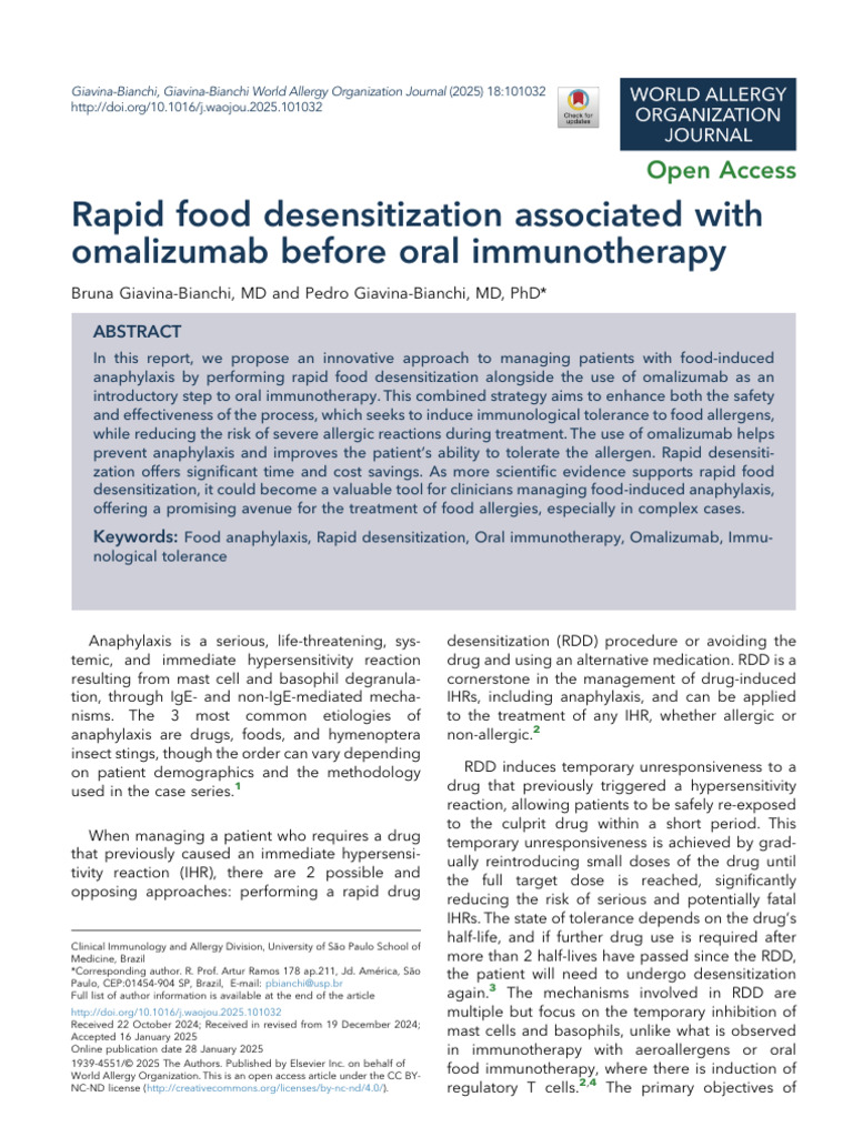 Rapid Food Desensitization Associated With Omalizu | PDF | Allergy ...