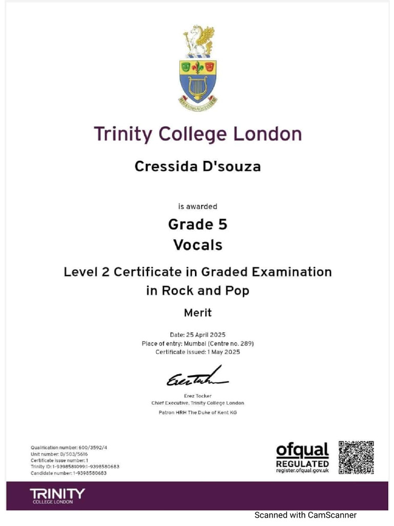 Trinity Vocals Certificate | PDF