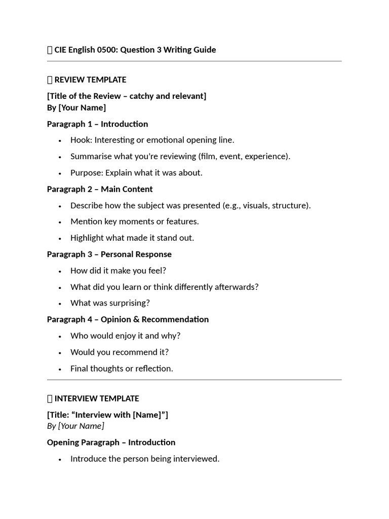 CIE English 0500 Writing Templates Guide | PDF | Thought
