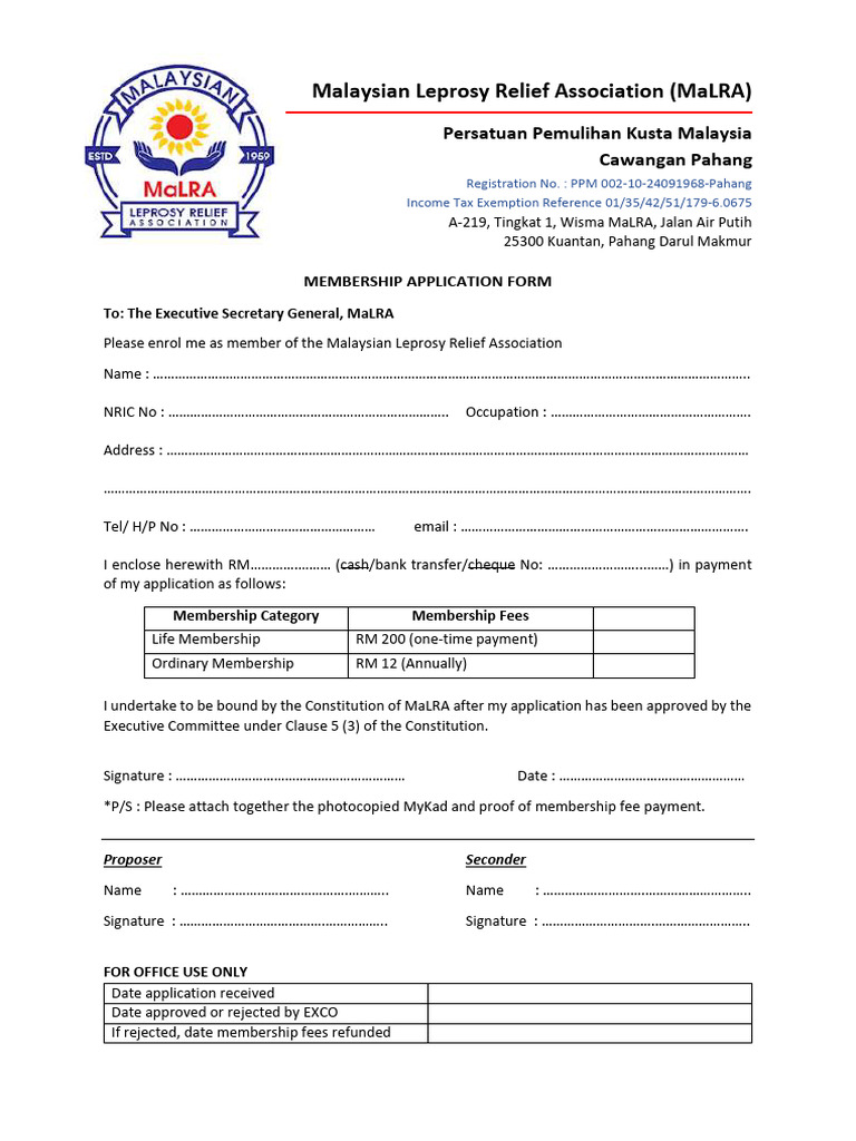 Borang Ahli Malra PHG | PDF