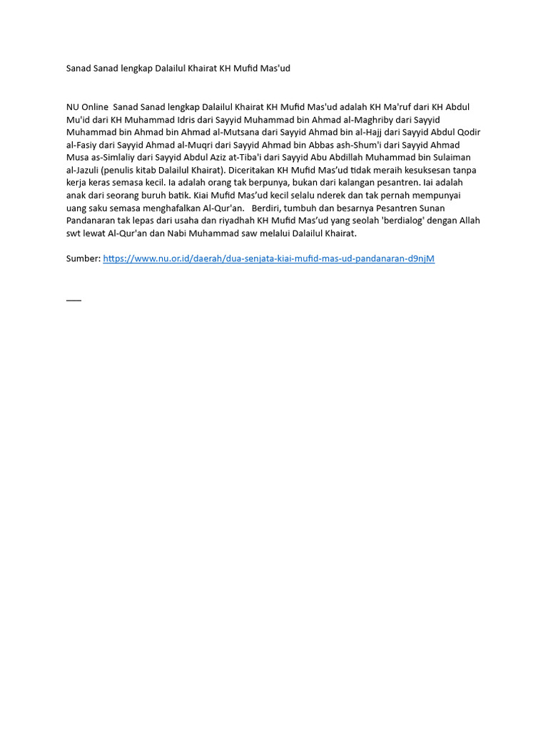 Sanad Lengkap Dalailul Khairat KH Masud | PDF
