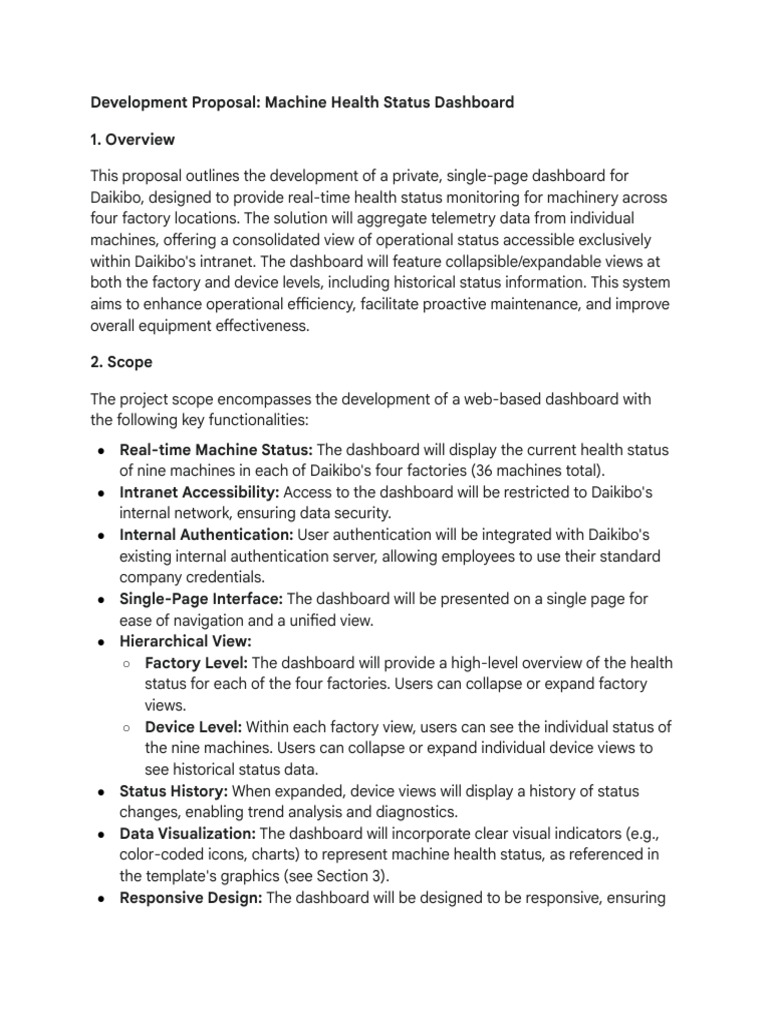 Development Proposal - Machine Health Status Dashboard | PDF | Computer ...
