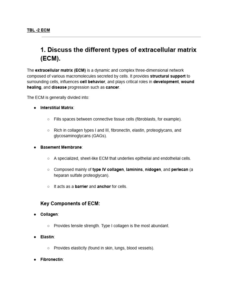 TBL - Biochemistry - ECM For Midterm #2 | PDF | Extracellular Matrix | Collagen