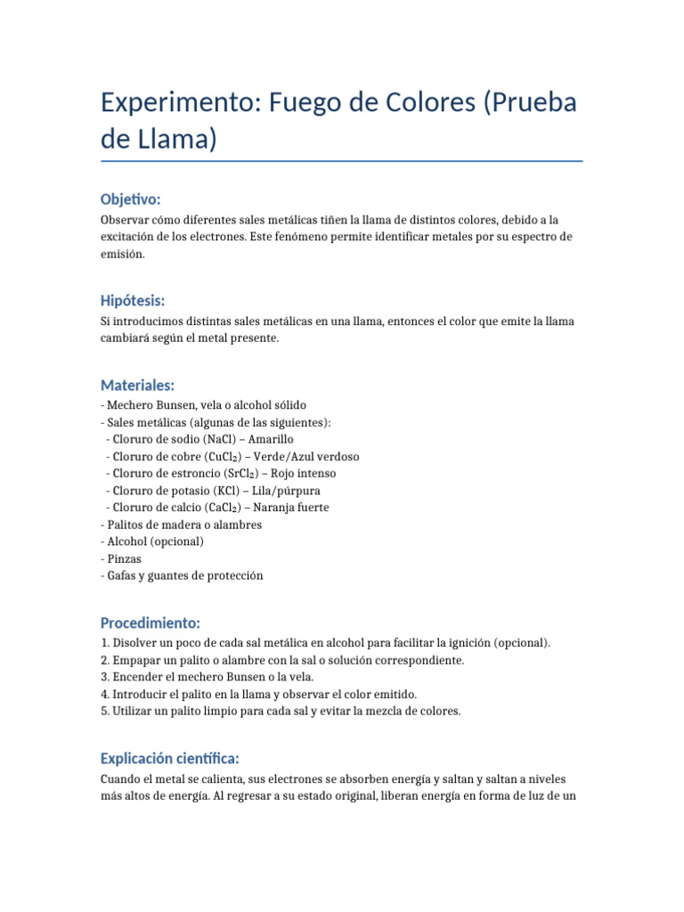 Fuego de Colores: Identificación de Metales | PDF