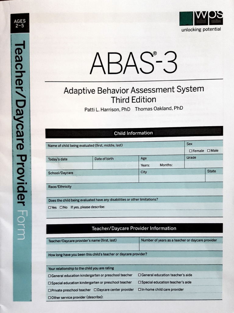 Teacher Questionnaire ABAS | PDF | Child Care | Verb