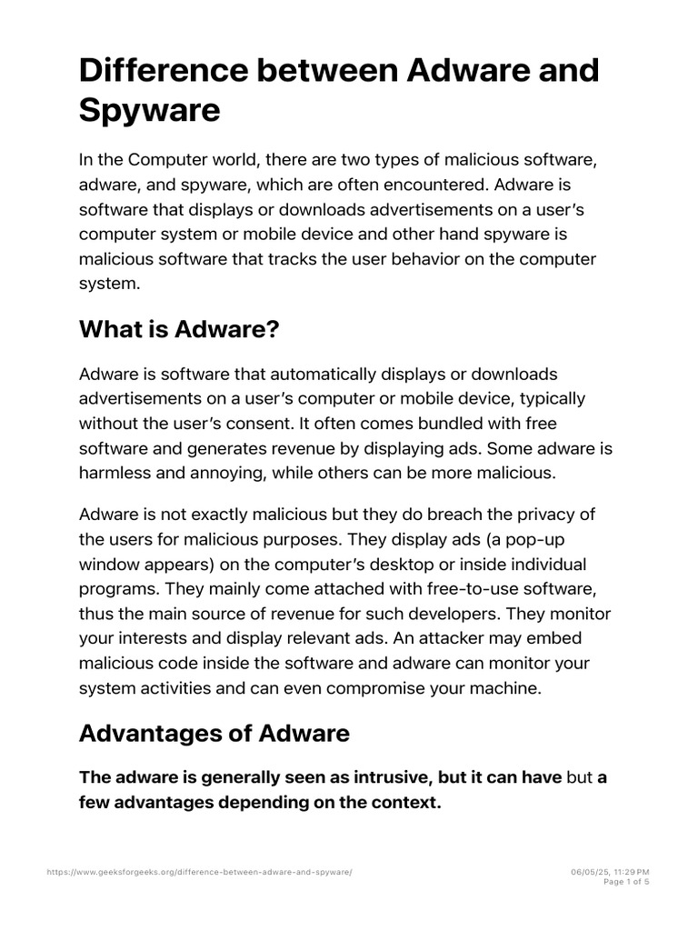 Difference Between Adware and Spyware | PDF | Spyware | Malware