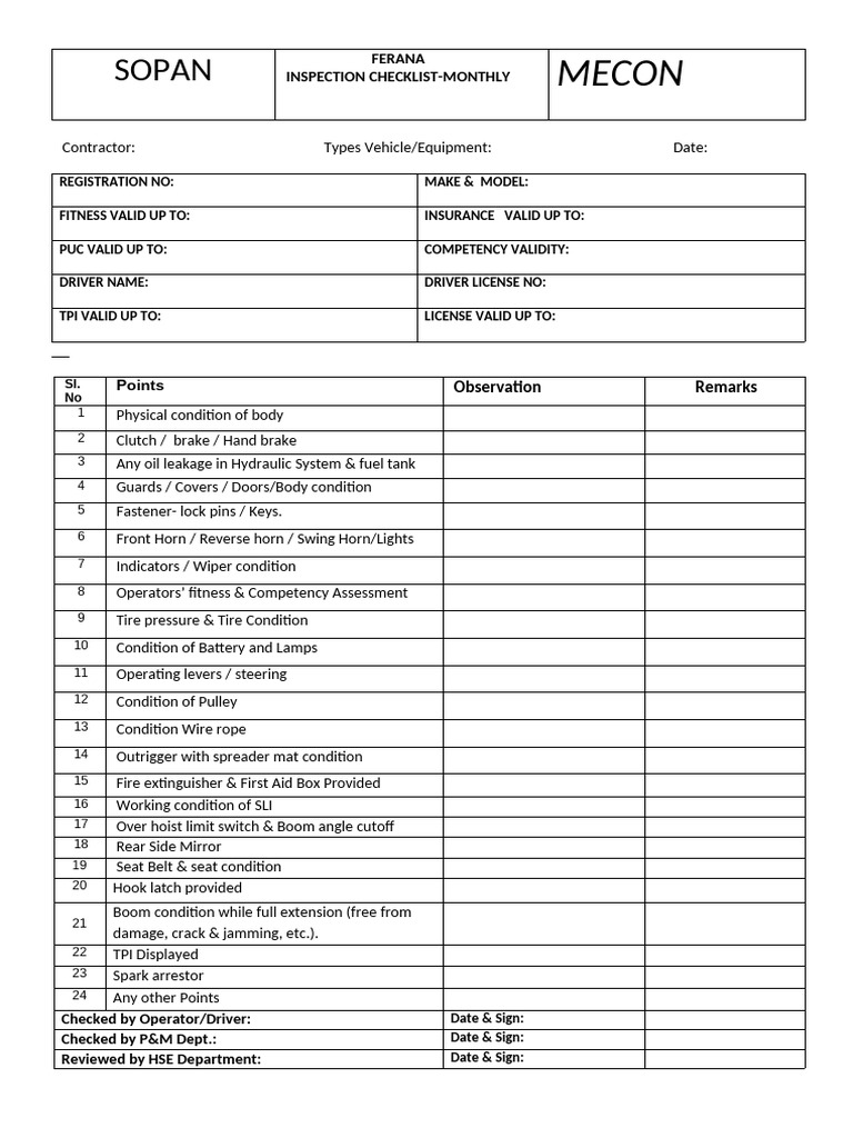 95.hse-Tmc-Chk-95 Safety Inspection Checklist of Tyre Mounted Crane ...
