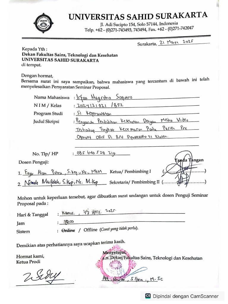 Formulir Pendaftaran Sidang Proposal | PDF