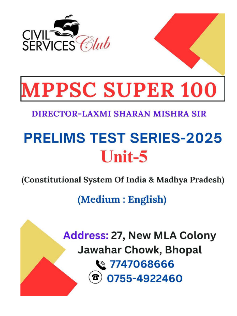 MPPSC Unit 5 Revision Booklet-English | PDF | Voting | Government Of India
