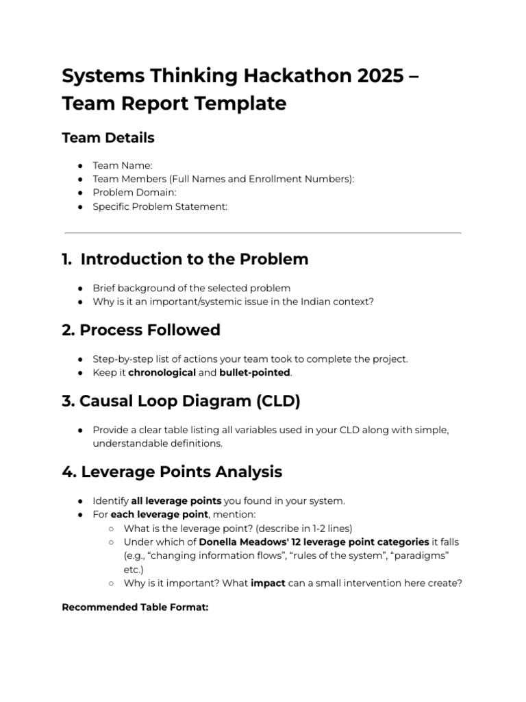 Systems Thinking Hackathon 2025 - Team Report Template | PDF | System
