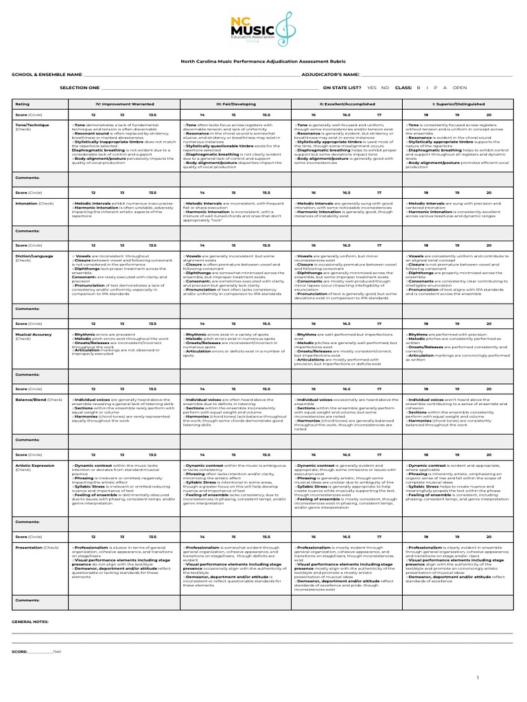 MPA Assessment Rubric 11x17 | PDF | Tone (Linguistics) | Interval (Music)