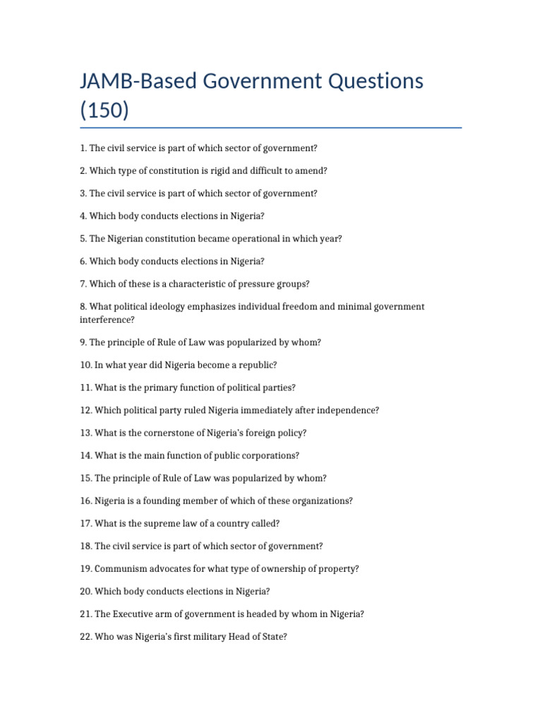 JAMB Government Questions | PDF | Nigeria | Rule Of Law
