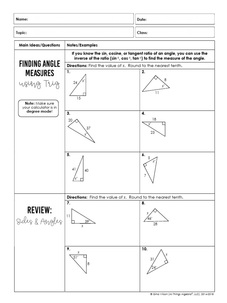 8-4b Guided Notes - Missing Angles | PDF | Trigonometric Functions ...
