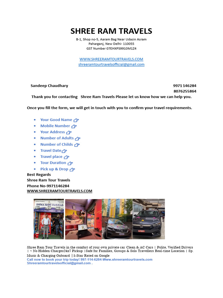 Shree Ram Travels Contact Information | PDF
