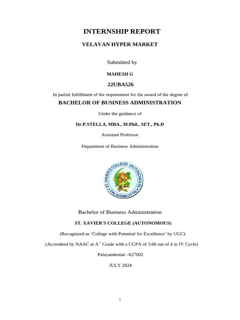 Internship Report Front Page Mahesh | PDF