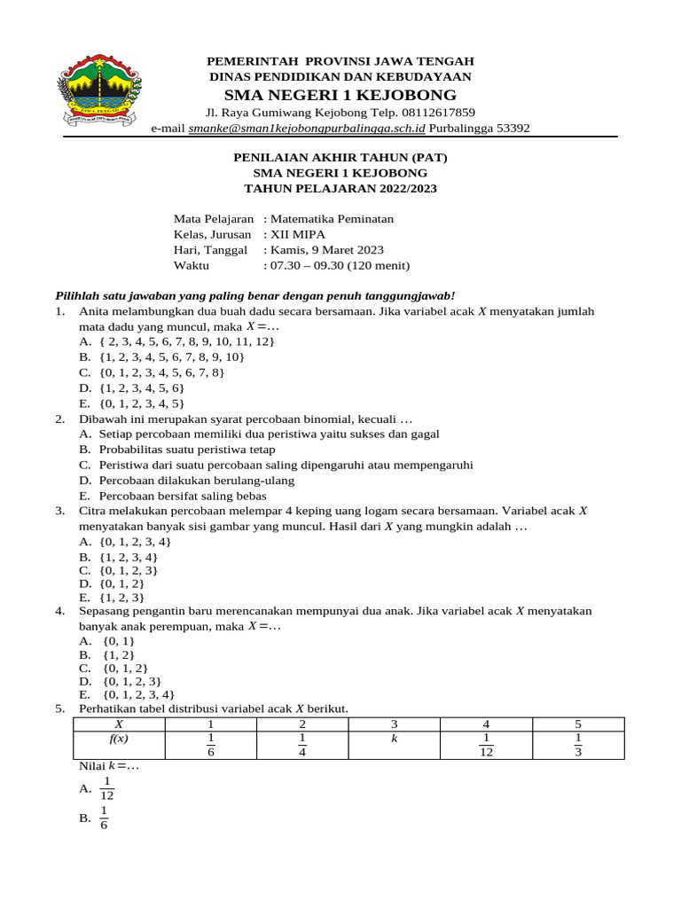 SOAL PAT MTP XII MIPA | PDF
