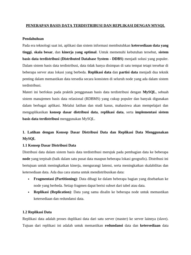 Penerapan MySQL untuk Database Terdistribusi | PDF