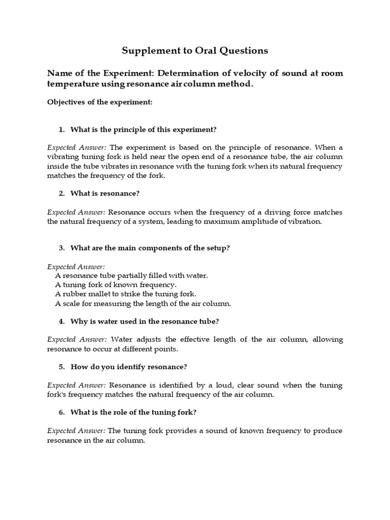 SOQ Velocity of Sound in Air | PDF | Sound | Resonance
