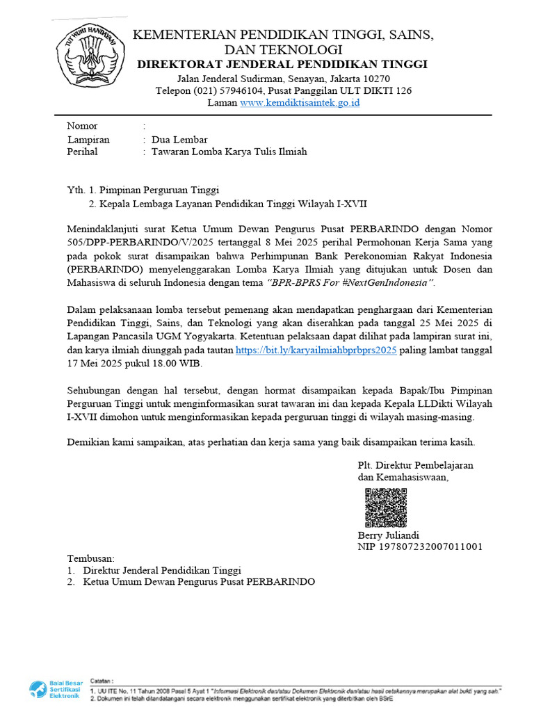 Surat Tawaran Kompetisi Perbarindo Fix | PDF