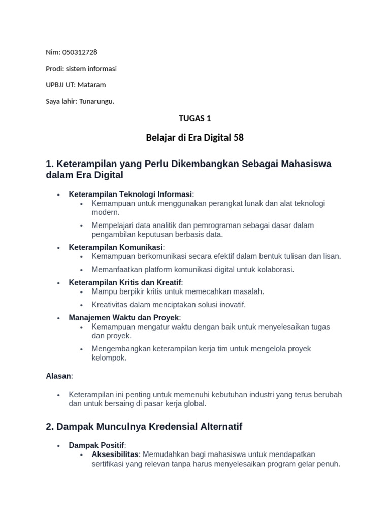TGS 1 Belajar Di Era Digital | PDF