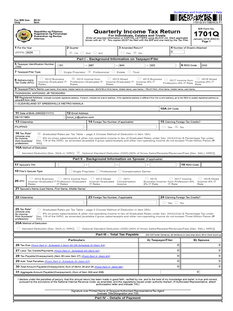 A.tiongson-1701q-Q1-2025 2 | PDF | Tax Deduction | Taxes