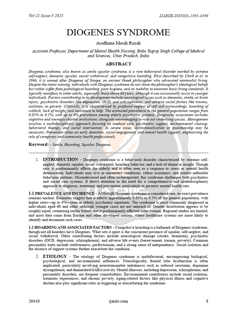 Understanding Diogenes Syndrome: Causes & Care | PDF | Mental Disorder ...