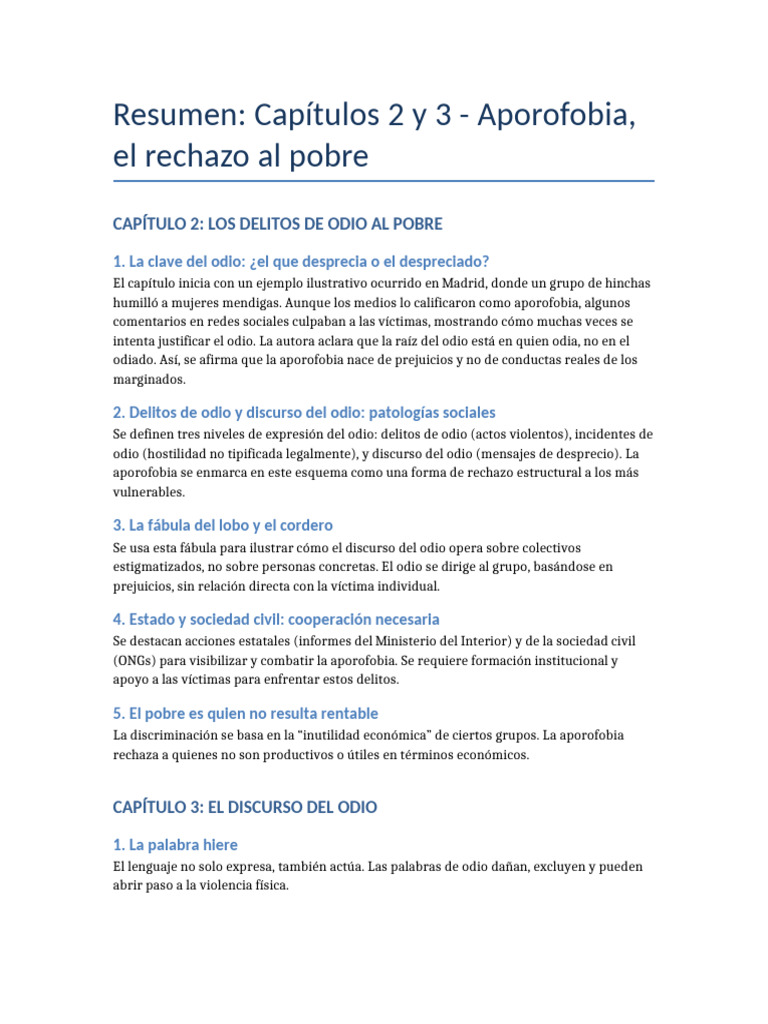 Resumen Aporofobia Cap2 3 | PDF | El discurso del odio | Odio