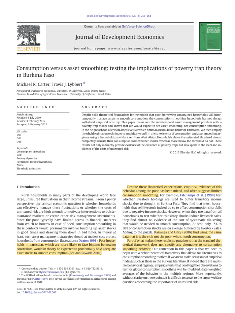 Consumption Versus Asset Smoothing Testing The Implications of Poverty ...