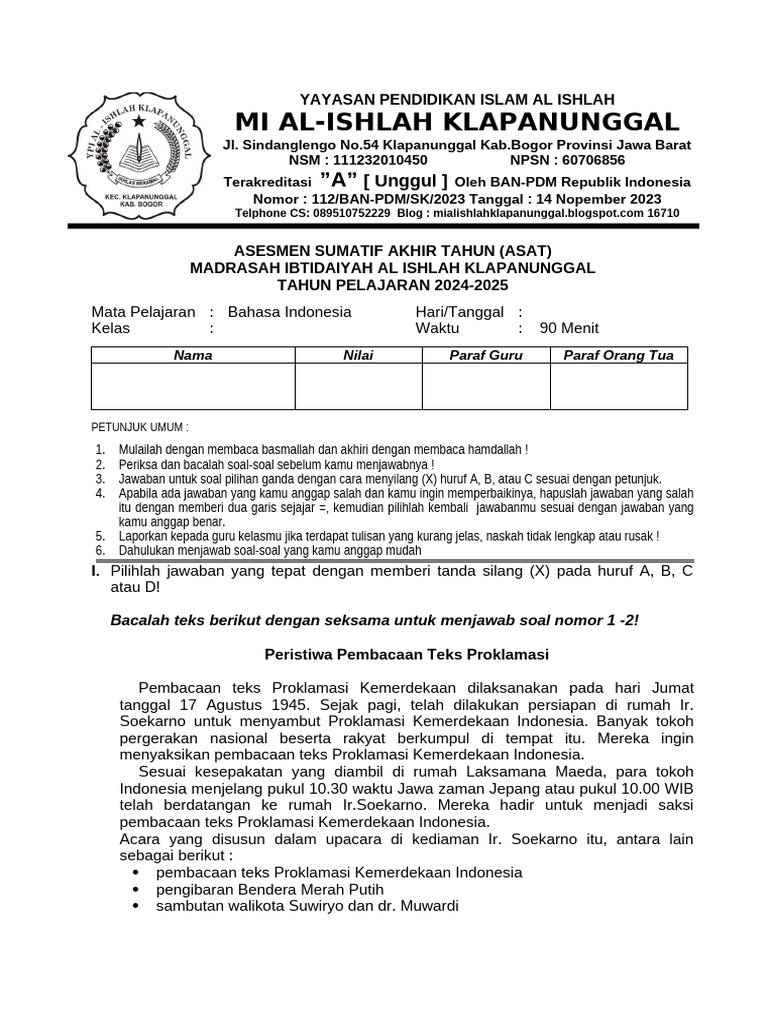 Bahasa Indonesia Asat 2025 Fiks | PDF