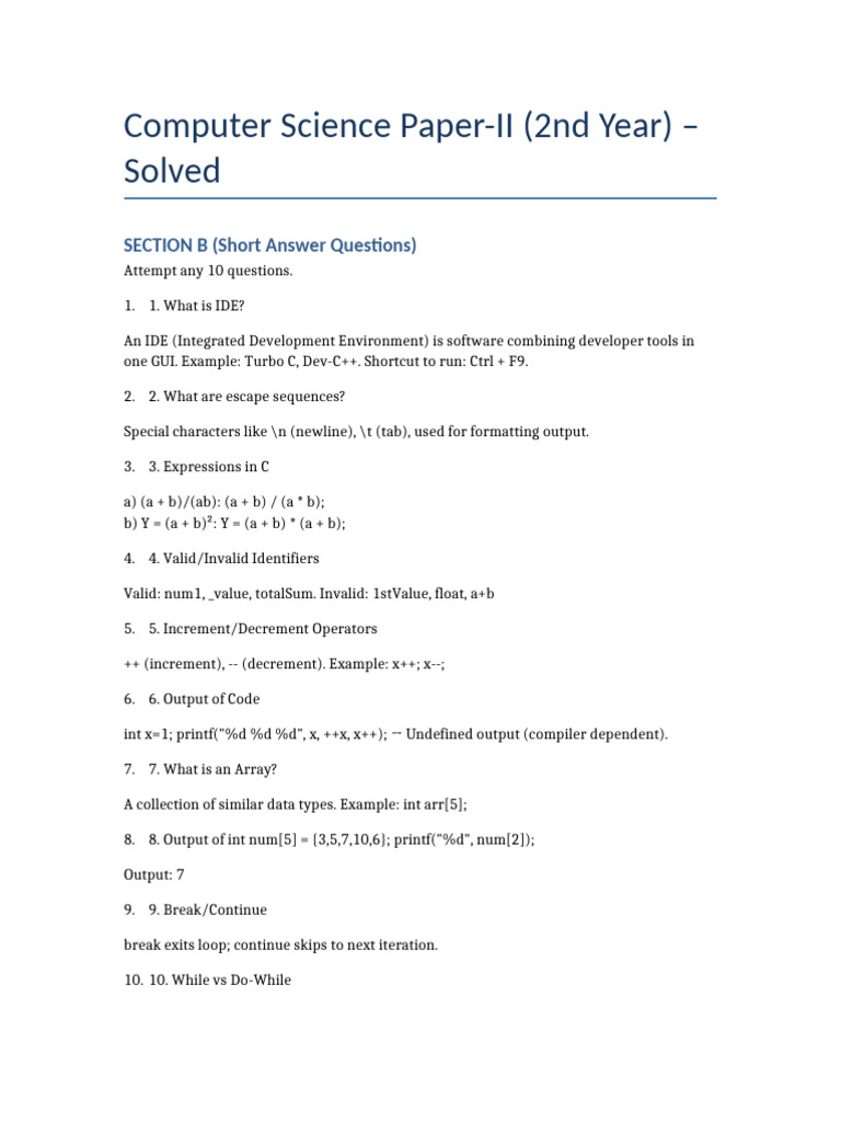 Computer Science Paper II Solved-1 | PDF